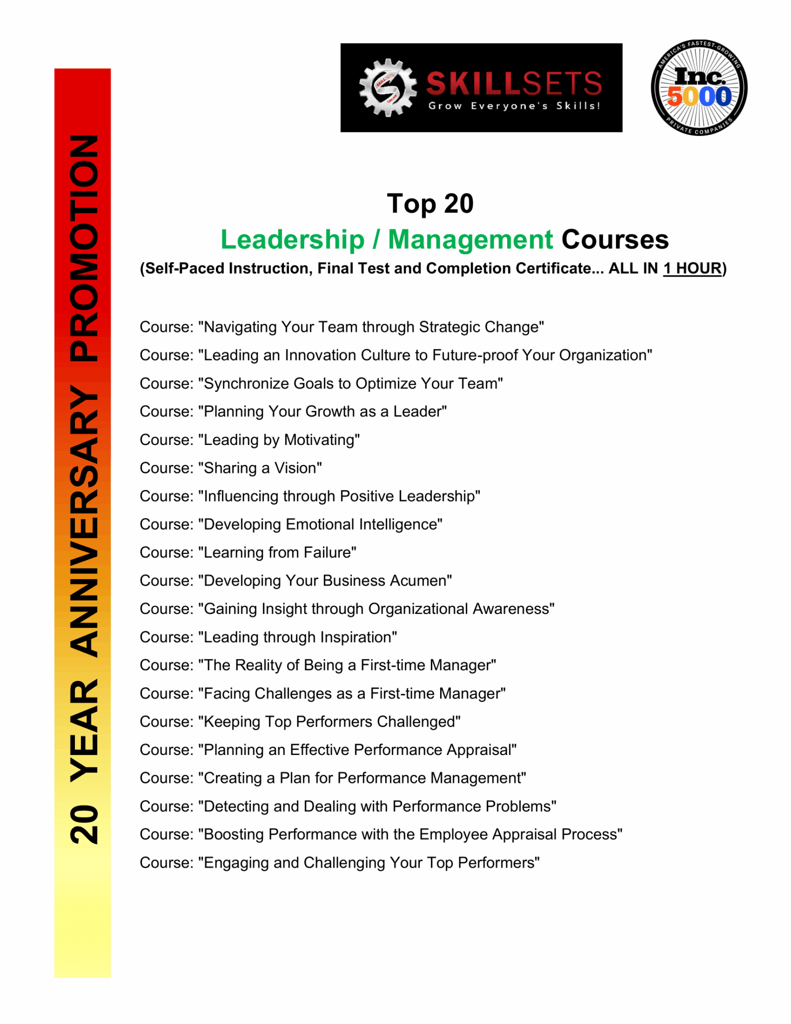 Top 20 Courses in 11 Menus