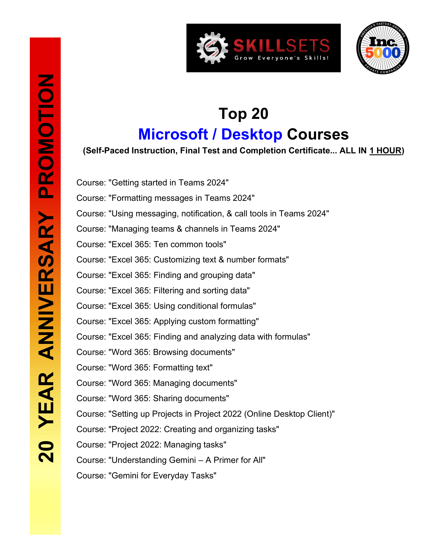 Top 20 Courses in 11 Menus