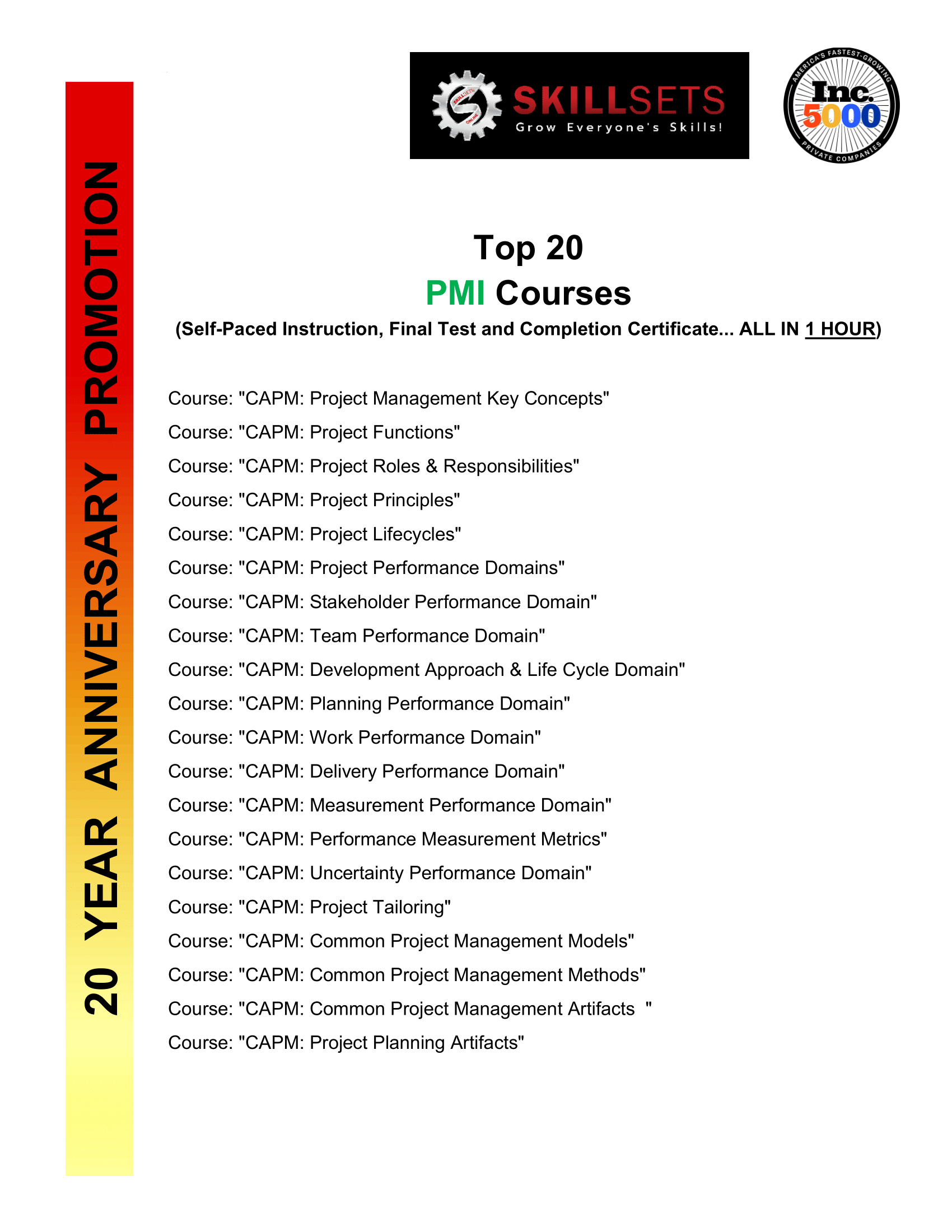 Top 20 Courses in 11 Menus