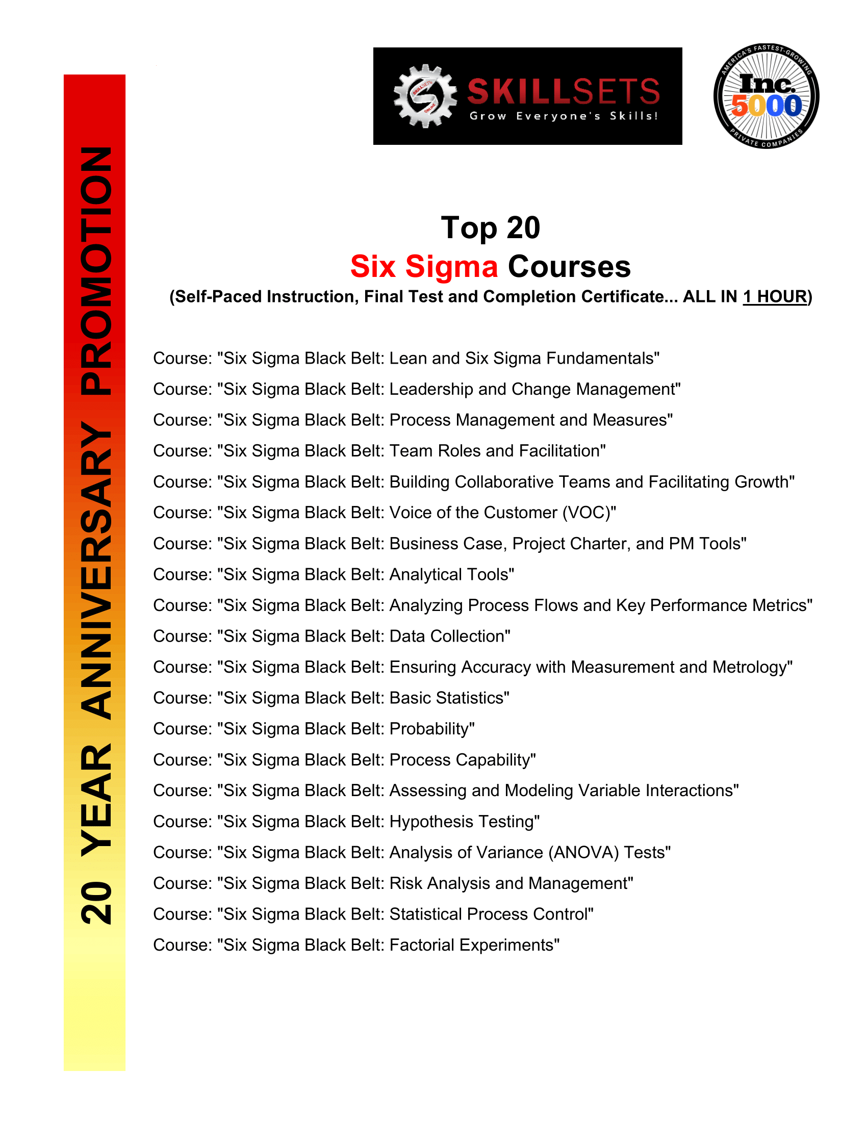 Top 20 Courses in 11 Menus