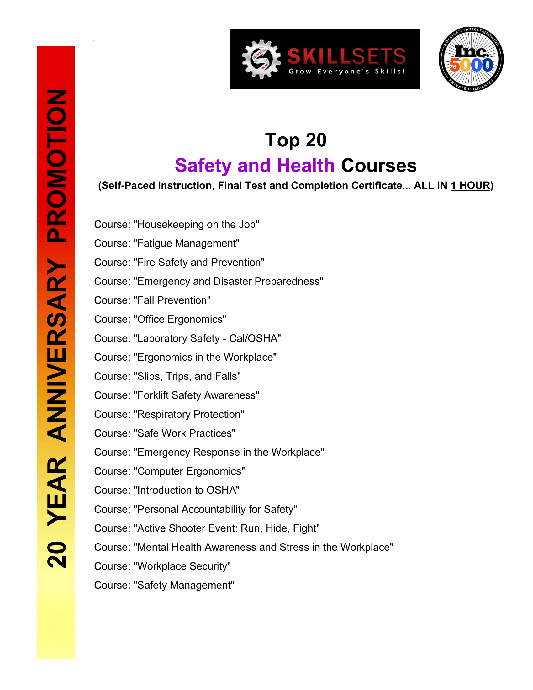 Top 20 Courses in 11 Menus